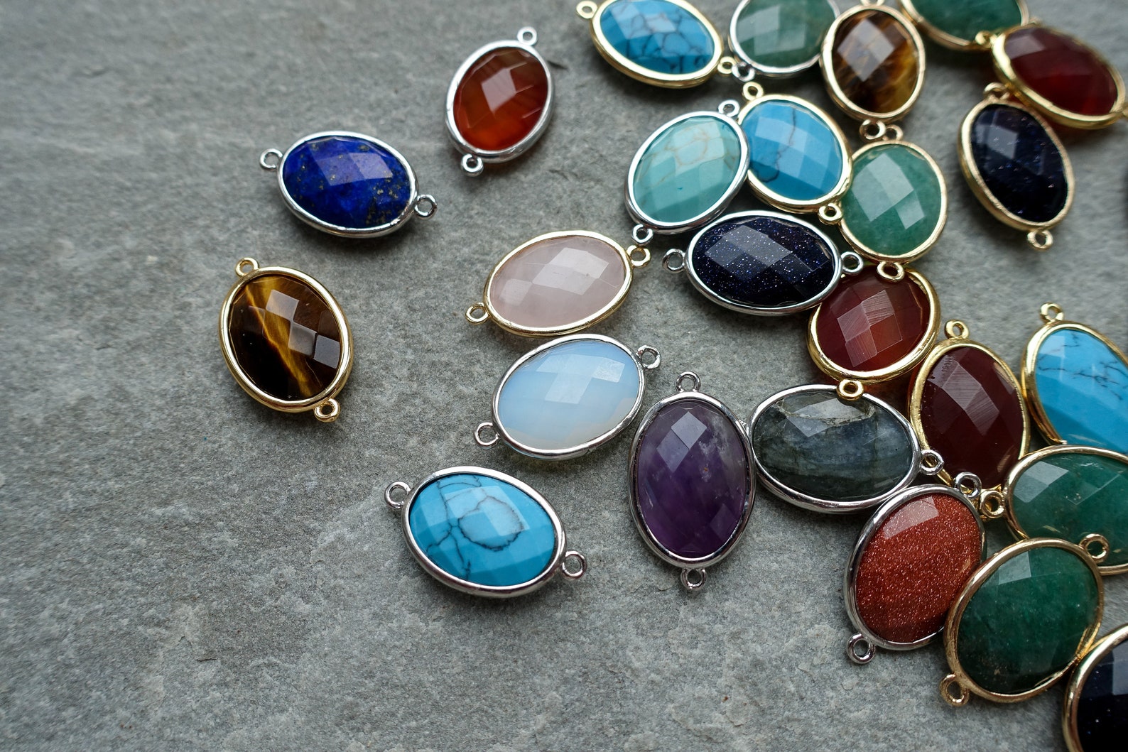 50% off 14 Colors - Gemstone Quartz Connector Finding, Oval Stone Link ...