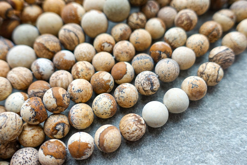 4 Sizes - Natural Frosted Picture Jasper Beads - Matte Sand Jasper ...