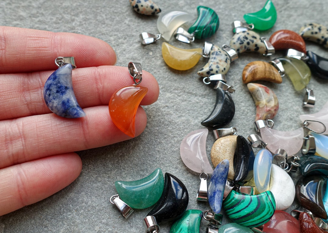Small Gemstone Moon Pendant, Crystal New Moon Pendant Necklace ...