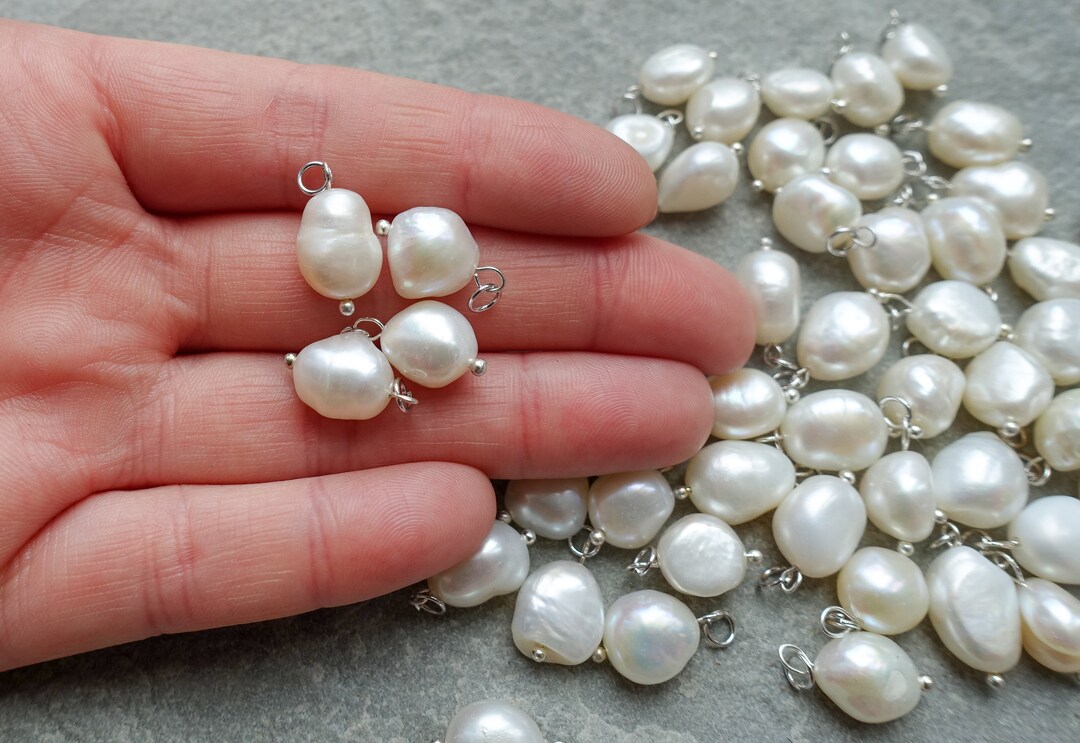Keshi Style Pearls Charm, Freeform Natural Pearl Bead Pendant, Silver ...