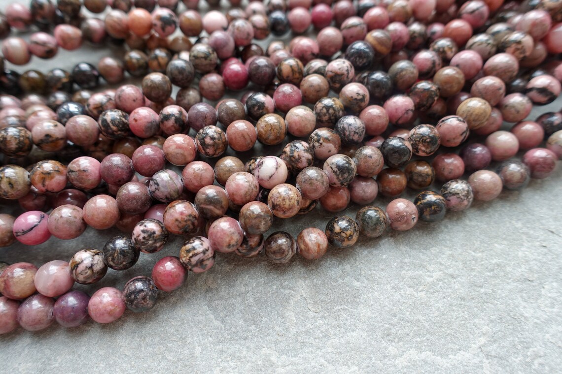 4 Sizes - Natural Round Rhodonite Jasper Beads, 4mm 6mm 8mm 10mm ...