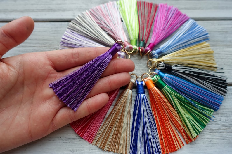 7cm Polyester Mixed Color Tassels with attachment jump ring | Etsy