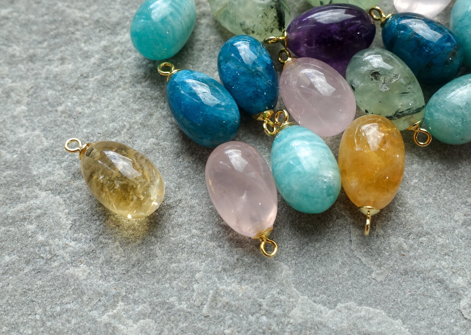 8 Colors - 18mm Smooth Gemstone Small Drop Pendant, Grade A Pendant ...