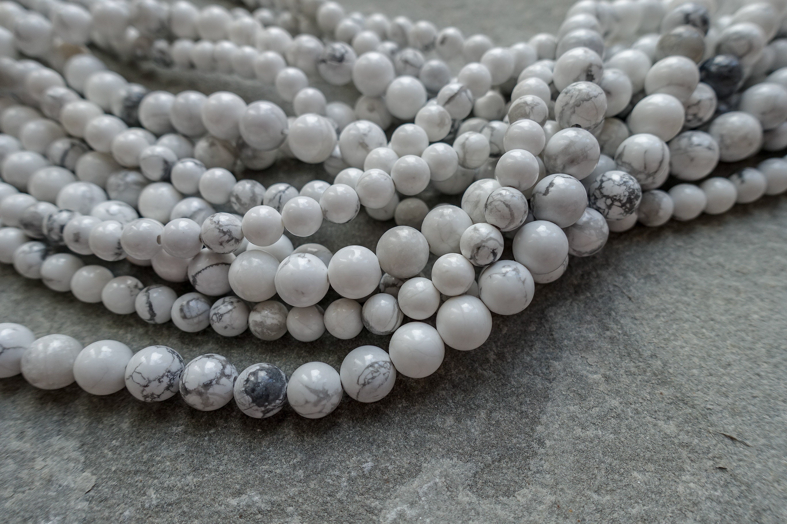 3 Sizes - Natural White Howlite Beads, Marble Effect, 4mm 6mm 8mm Beads ...