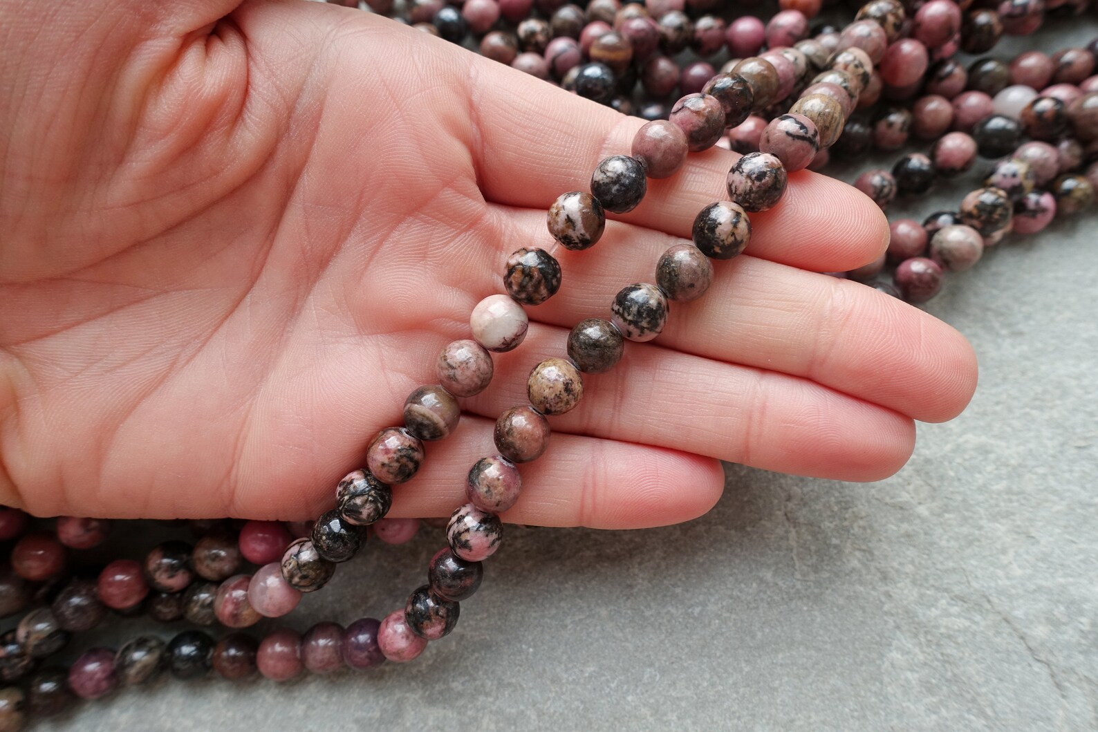 4 Sizes - Natural Round Rhodonite Jasper Beads, 4mm 6mm 8mm 10mm ...