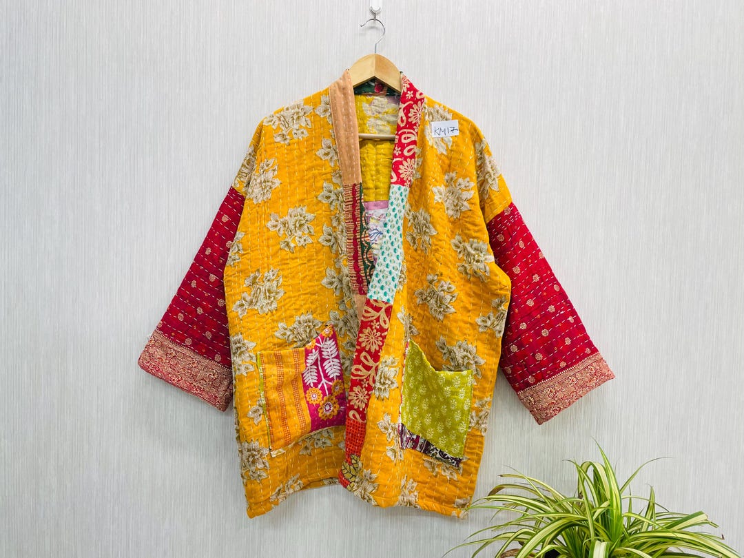Upcycled Kantha Quilted Patch Kimono Jacket : Bohemian Short Duster ...