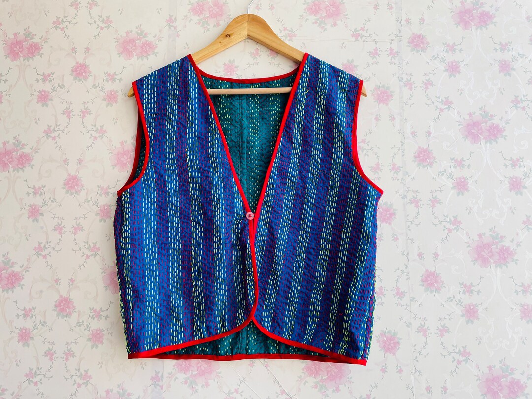 Kantha Waistcoat,reversible Kantha Jacket, Vintage Kantha Jacket ...