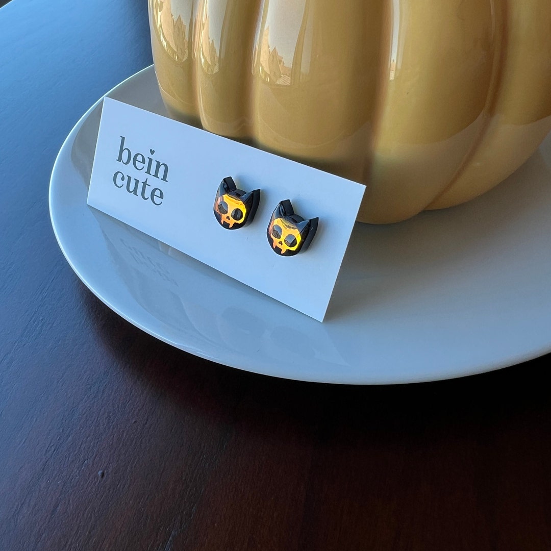 Cat Skull Earrings, Cat Skull Jewelry, Cat Skeleton Earrings, Halloween ...