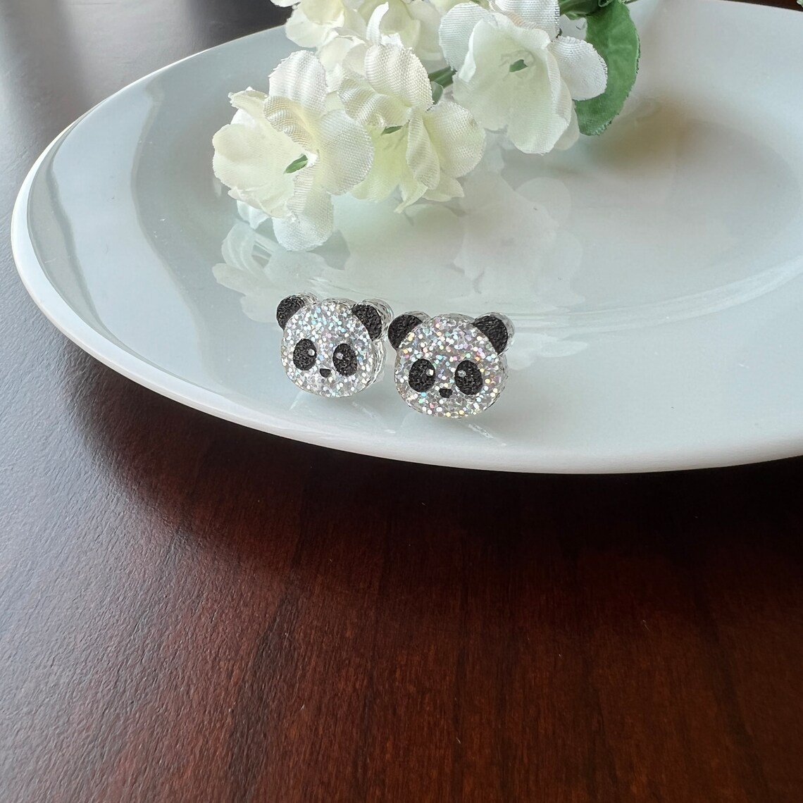 Panda Bear Earrings, Panda Bear Studs, Glitter Stud Earrings, Panda ...