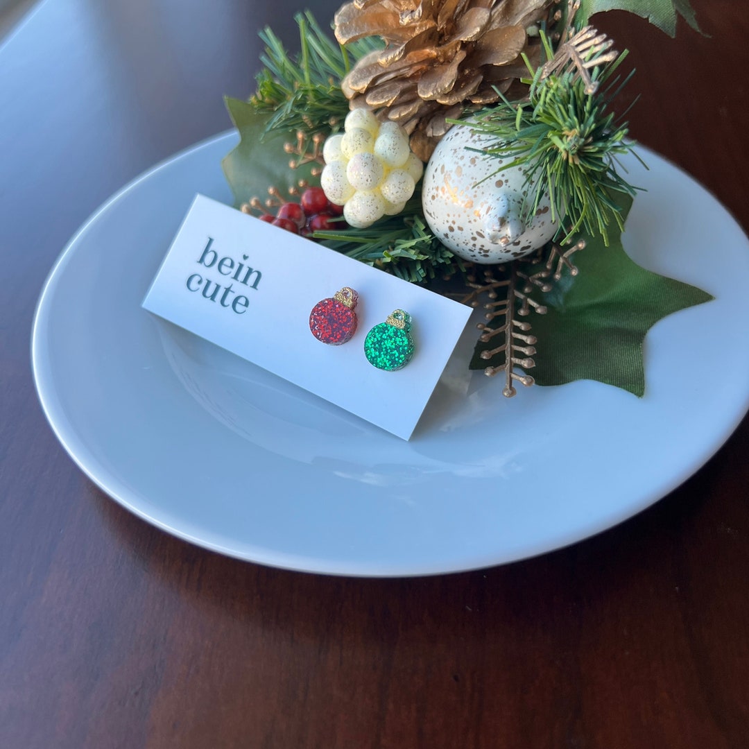 Christmas Ornament Earrings, Christmas Mismatch Earrings, Glitter ...