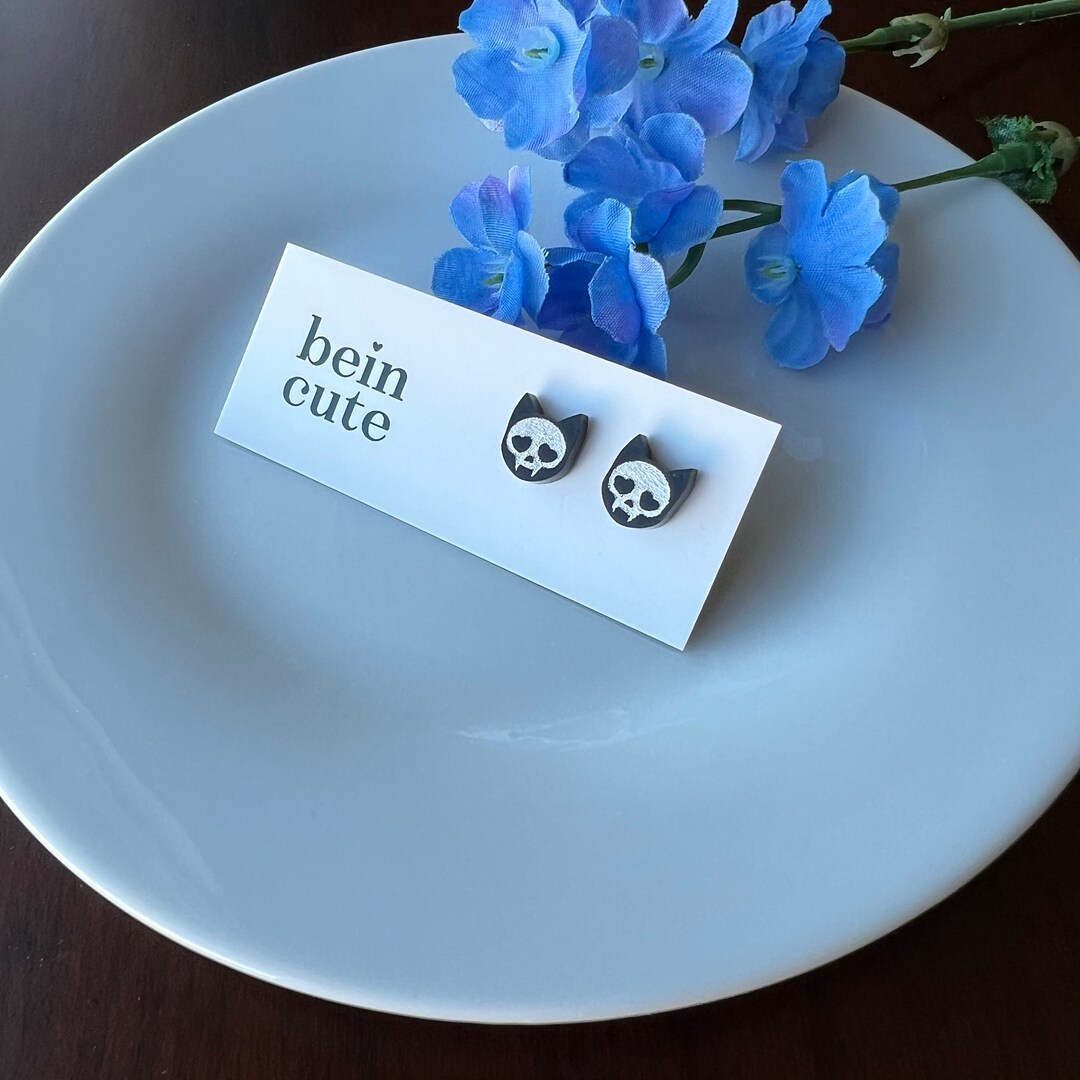 Cat Skull Earrings, Cat Skull Jewelry, Cat Skeleton Earrings, Halloween ...