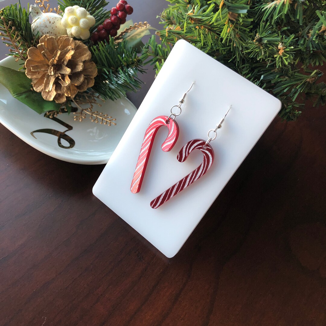 Candy Cane Earrings, Acrylic Christmas Earrings, Holiday Dangle ...
