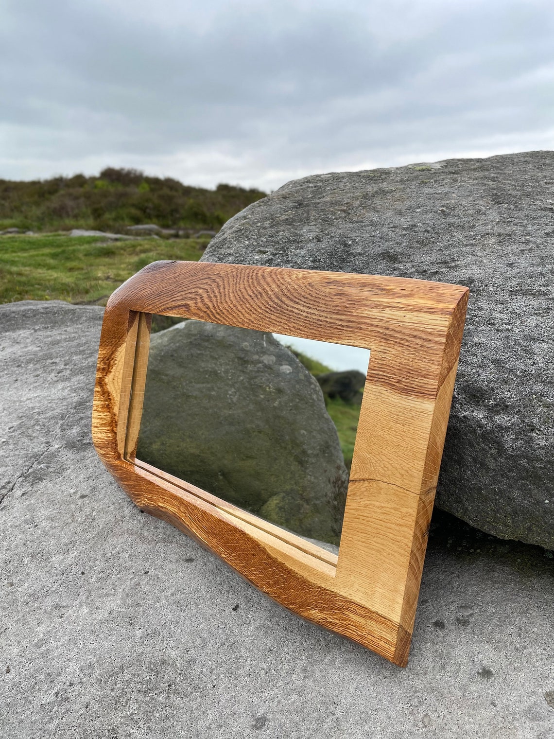 Solid Oak Frame Live Edge Mirror, Rustic Solid Frame Wood Mirror ...