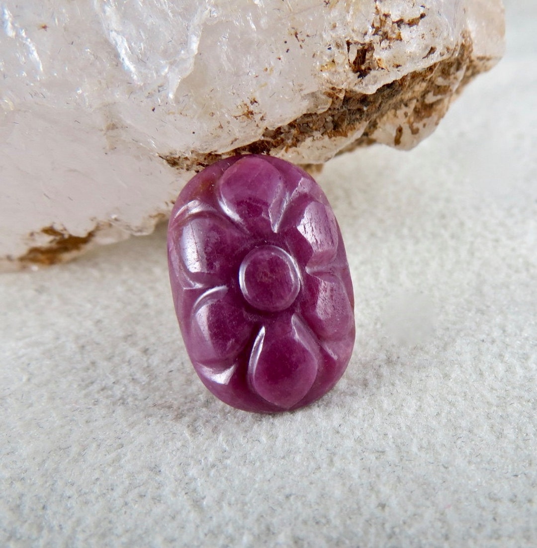 Fine Mughal 19MM Big 19.68carats Unheated NATURAL RUBY Carved Flower ...