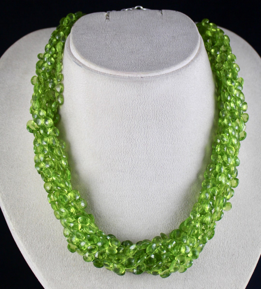 Natural Peridot Beads Faceted Teardrop Gemstone 883 Ct Silver Statement ...