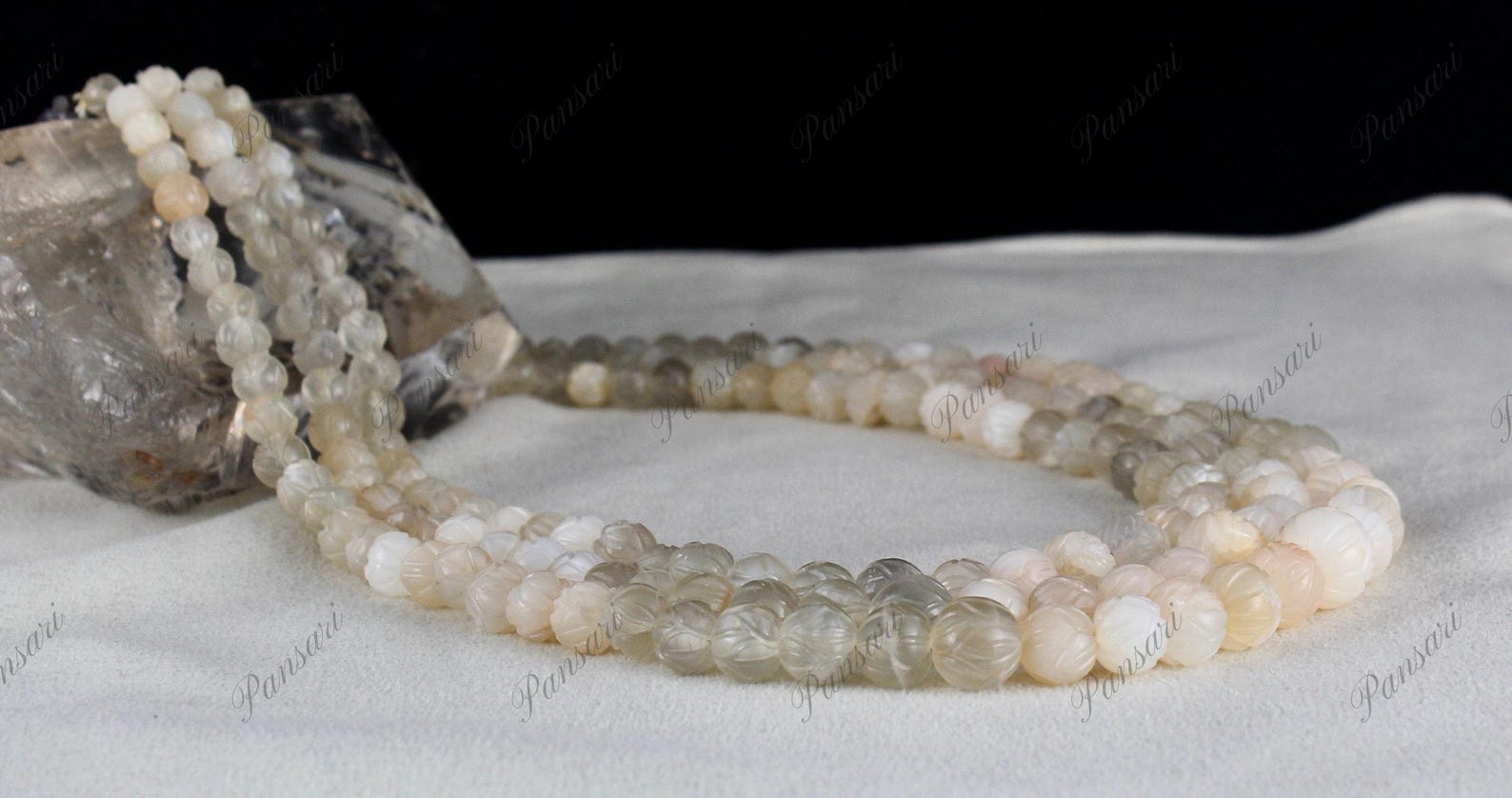 Natural Multi-color Moonstone Beads Carved 3 Line 667 Ct Silver ...