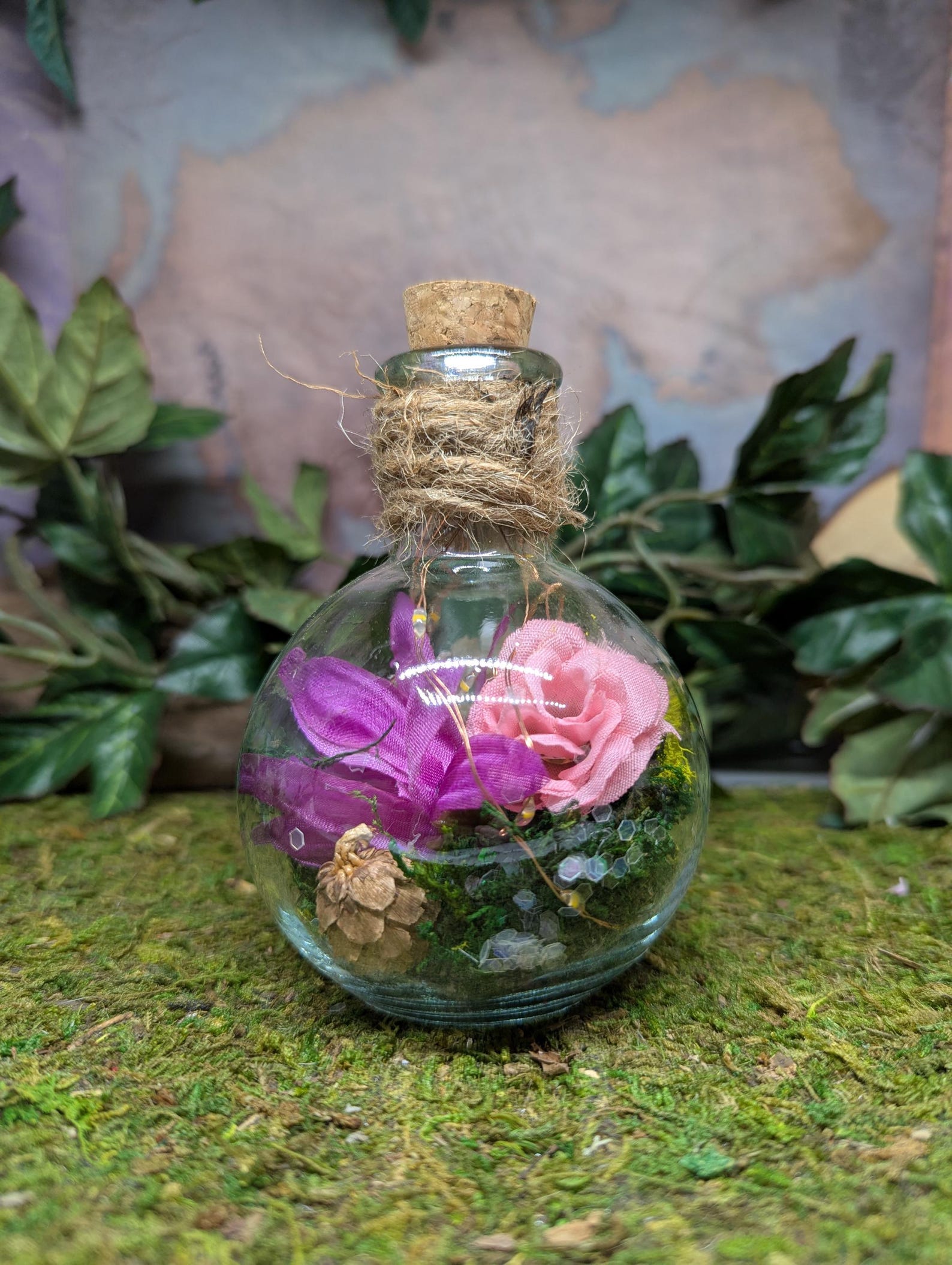 Fairy Flower Night Light: Moss & Pinecone Potion Bottle - Etsy