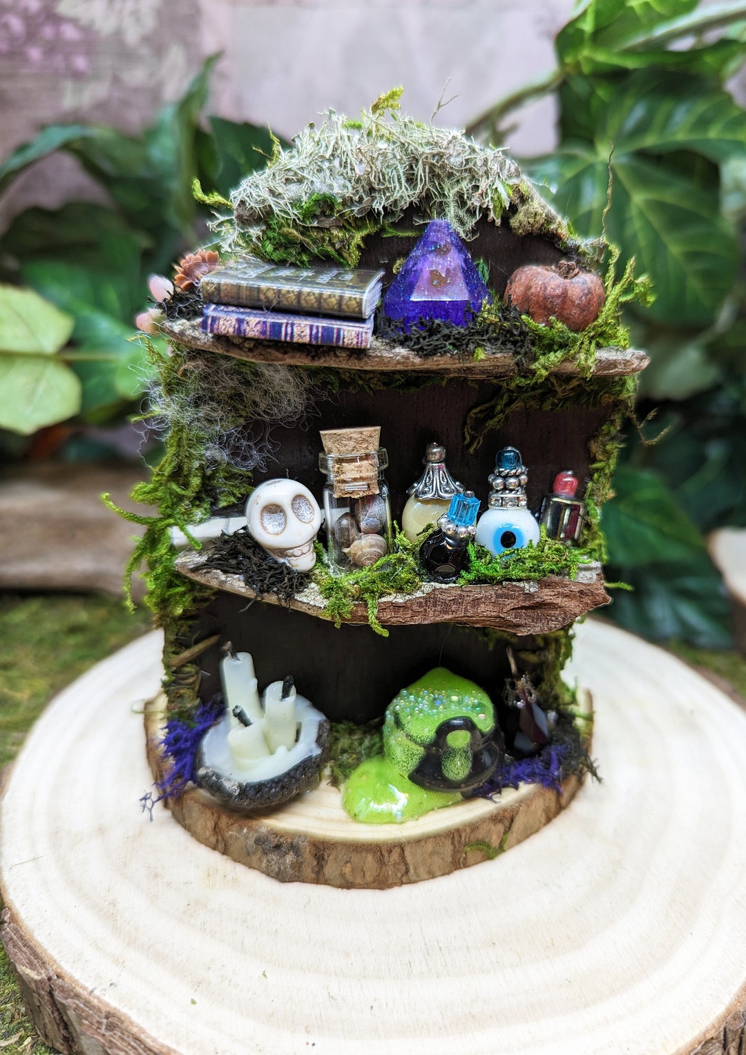 Handcrafted Miniature Fairy Bookshelf With Potions - Halloween Decor - Etsy