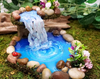Rock Top Fairy Garden Pond With Waterfall, Miniature Pond, Fairy Garden ...