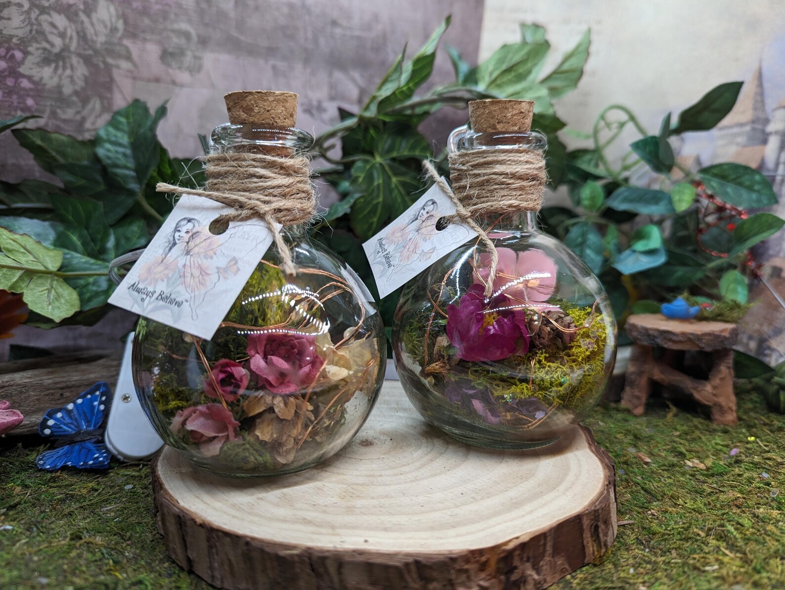 Fairy Flower Night Light: Moss & Pinecone Potion Bottle - Etsy