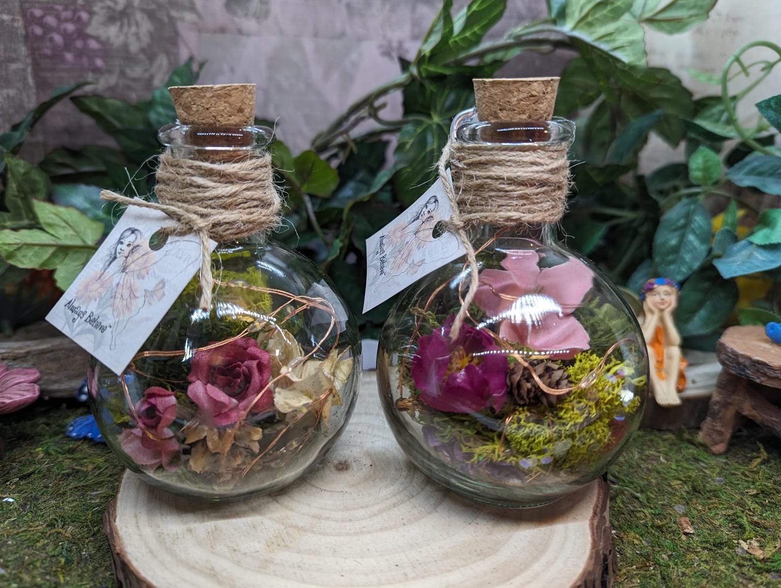 Fairy Flower Night Light: Moss & Pinecone Potion Bottle - Etsy