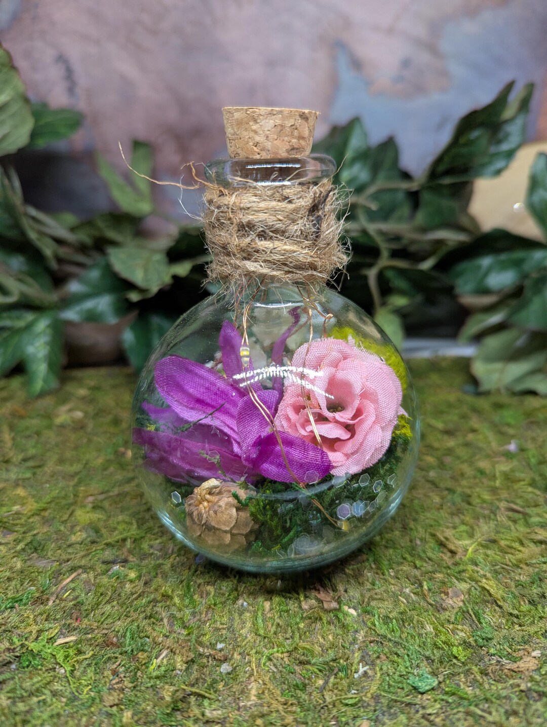 Fairy Flower Night Light: Moss & Pinecone Potion Bottle - Etsy