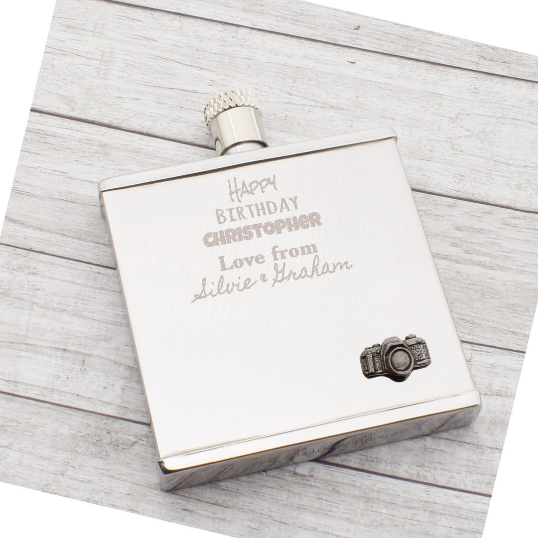 English Made Pewter Camera Design | Personalised With Lasered Message ...