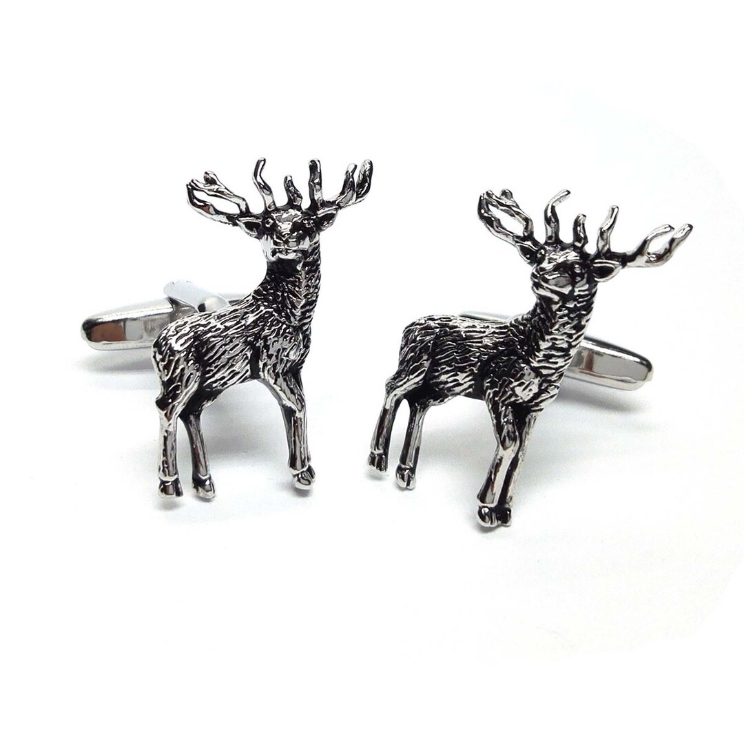 Standing Stag Rhodium Plated Design Cufflinks in a Personalised ...