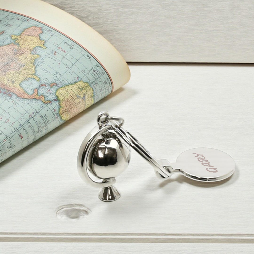 Spinning Globe Keyring With Personalised Trolley Tag - Presented in a ...