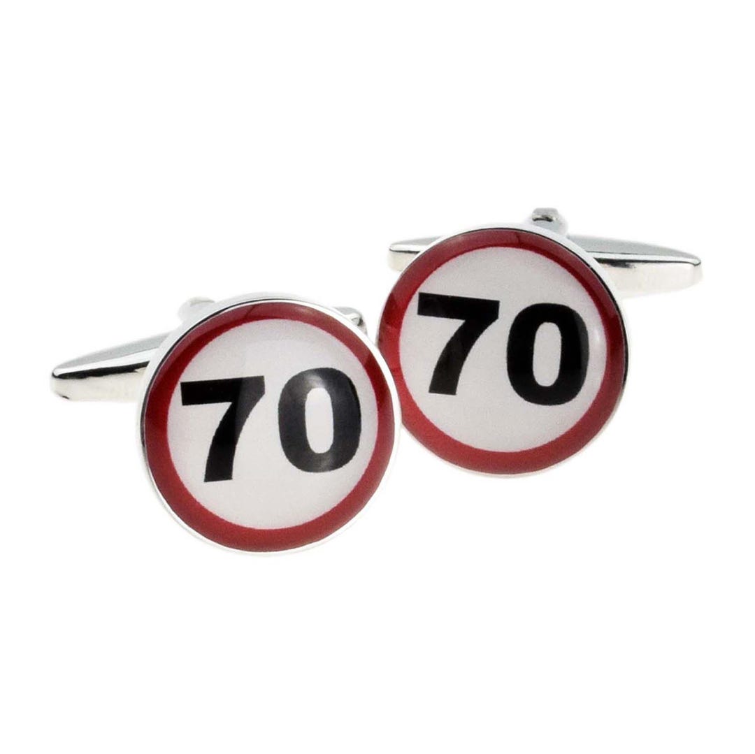 70 MPH Road Speed Sign Birthday Age Cufflinks Presented in Personalised ...