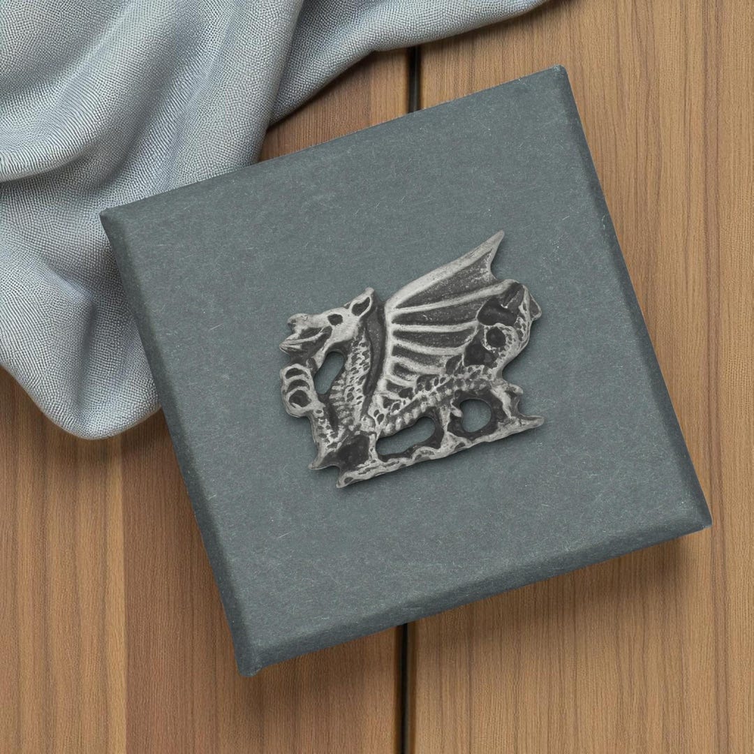 English Handmade Pewter Welsh Dragon Lapel Pin Badge Presented in a Box ...