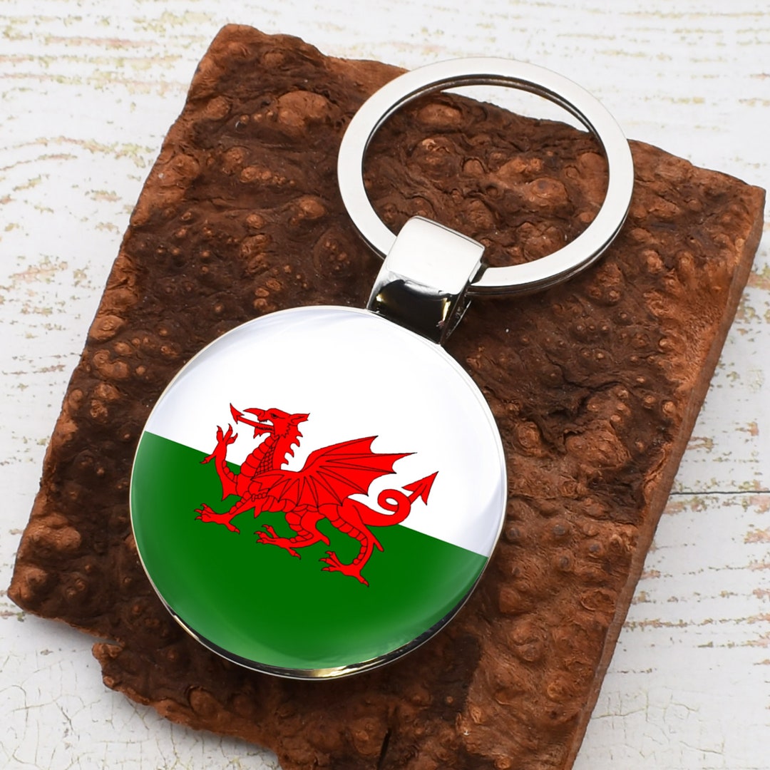 Beautifully Made Welsh Wales Flag Design Round Keyring With Engraved ...