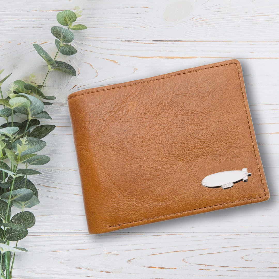 Personalised Airship Blimp Design Tan Genuine Leather Wallet With ...