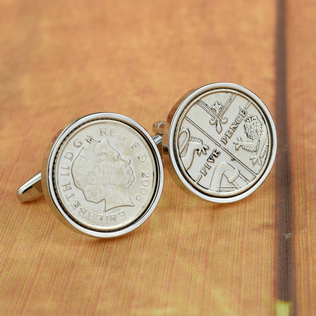Fun 5p Piece Cufflinks in Personalised Cufflink Box - Etsy