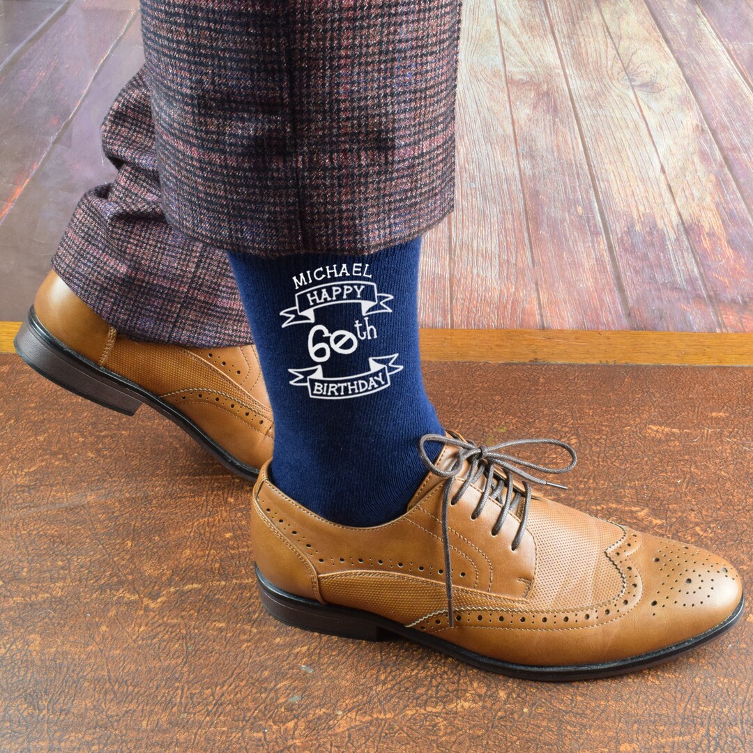 Personalised 60th Birthday Scroll Mens Navy Blue Socks - Etsy