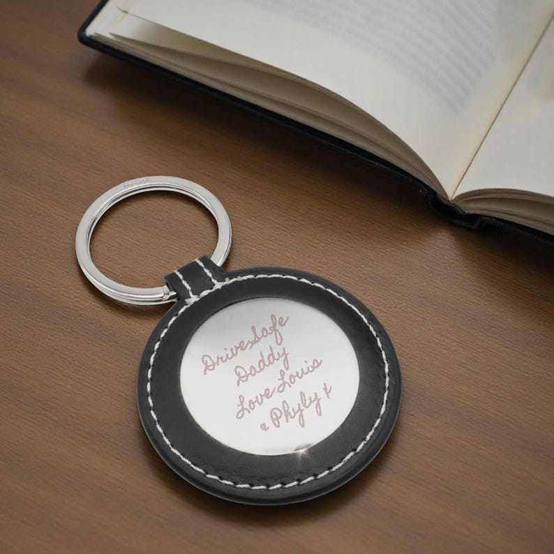 Personalised Round Black Leather Keyring - Presented in a Pouch - Etsy UK