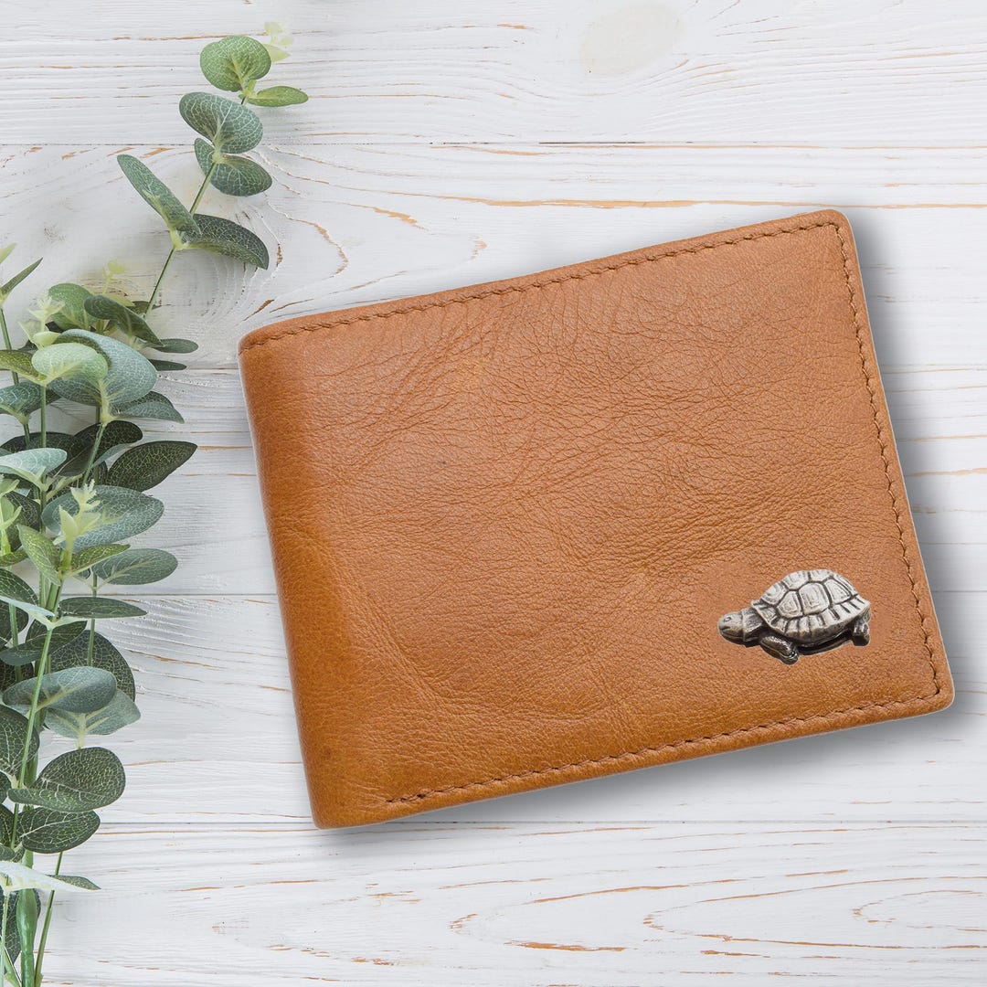 English Made Pewter Tortoise Design Personalised Tan Genuine Leather ...