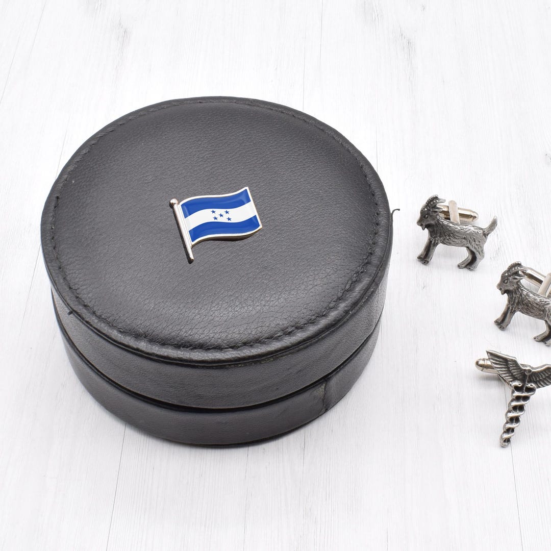 Honduras Wave Flag Design | Round Black Genuine Leather Travel ...