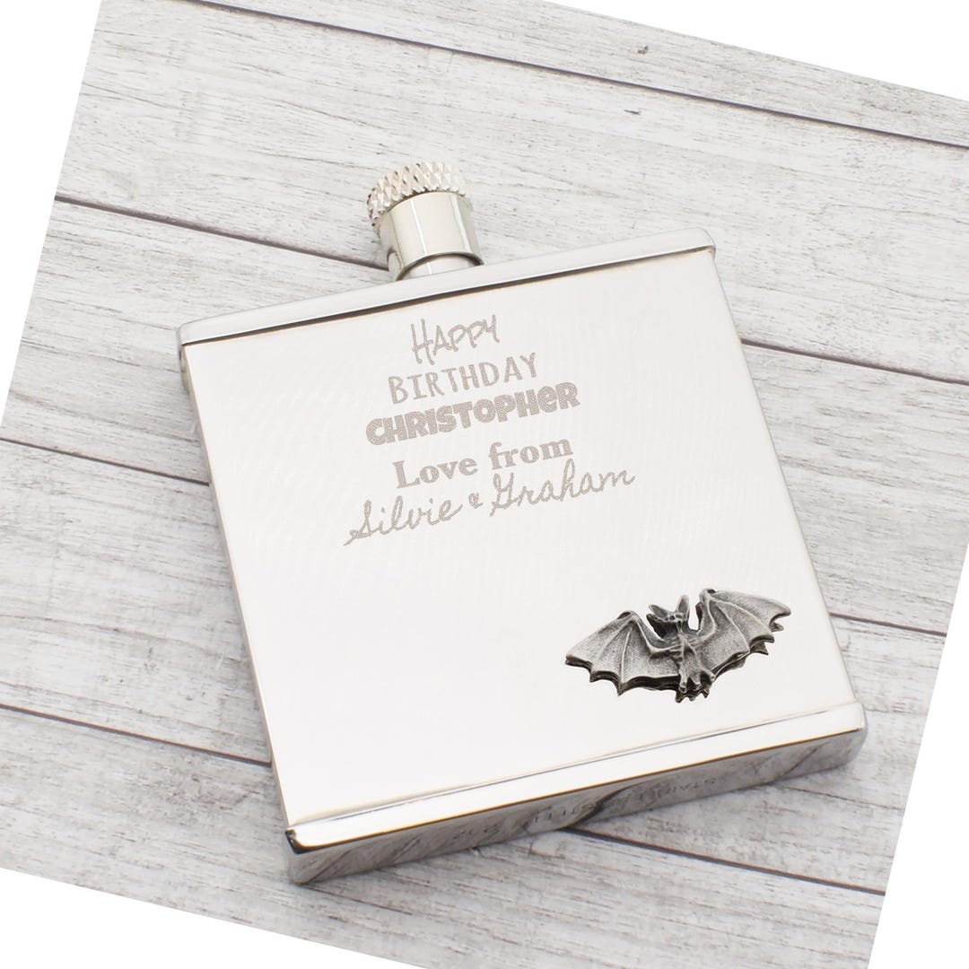 English Made Pewter Open Wing Bat Design | Personalised With Lasered ...