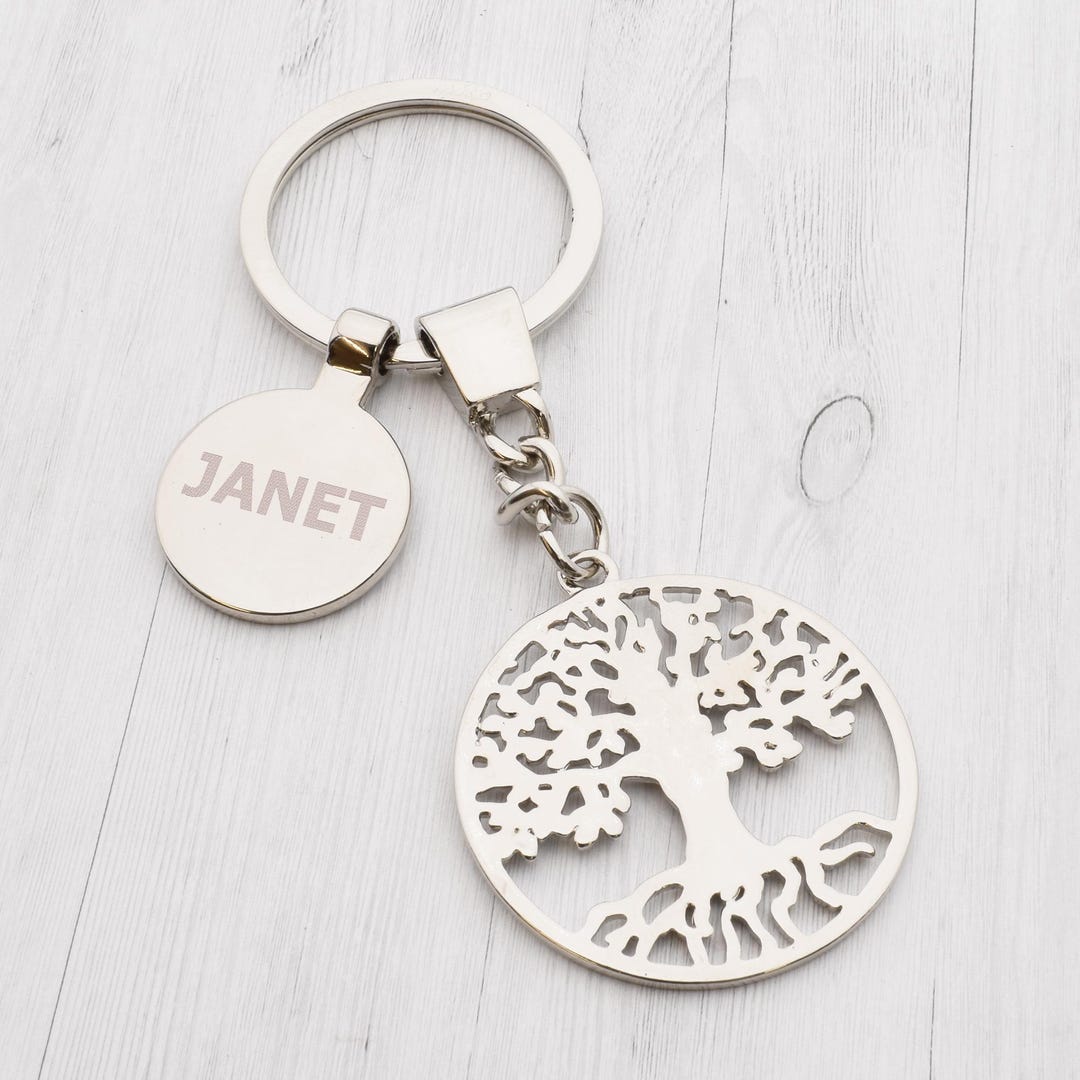 Personalised Engraved Tree of Life Keyring Presented in a Velvet Pouch ...