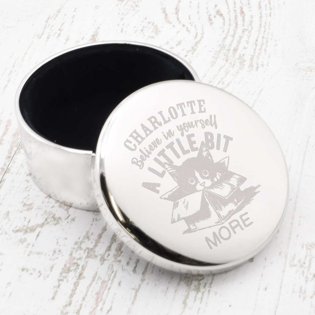Personalised Believe in Yourself Cat Design | Silver Round Shaped ...