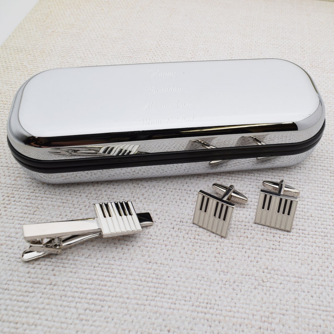 Piano Keyboard Music Tie Clip and Cufflinks Set in Engraved ...