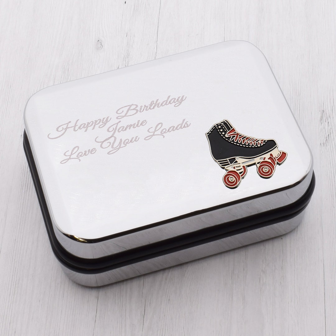 Black Retro Roller Skate Design Personalised Engraved Chromed Cufflink ...