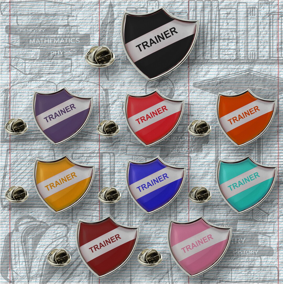 TRAINER Retro School Shield Silver Lapel Pin Badge - Etsy