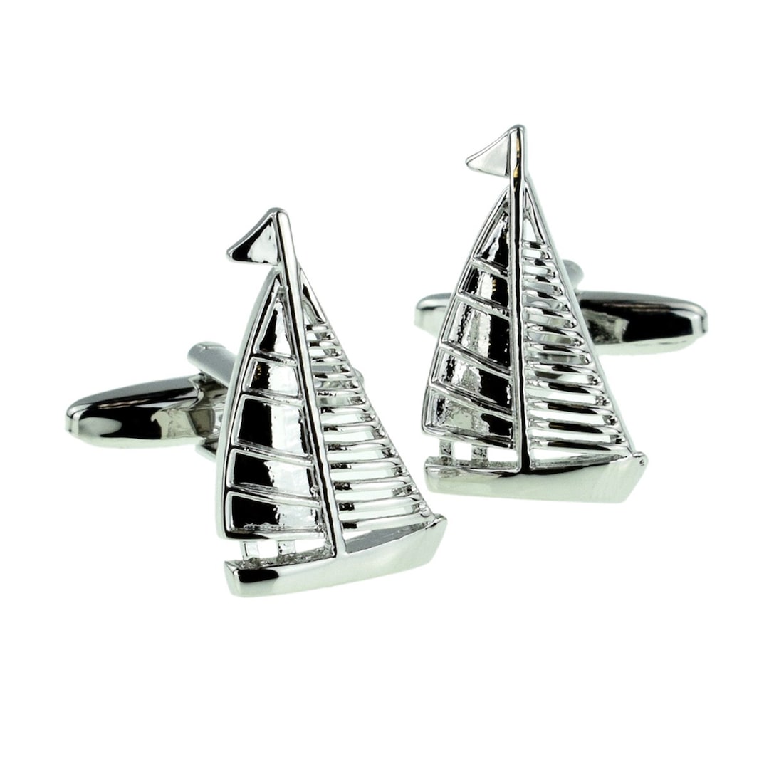 Yacht in Full Sail Cufflinks in Personalised Cufflink Box - Etsy UK