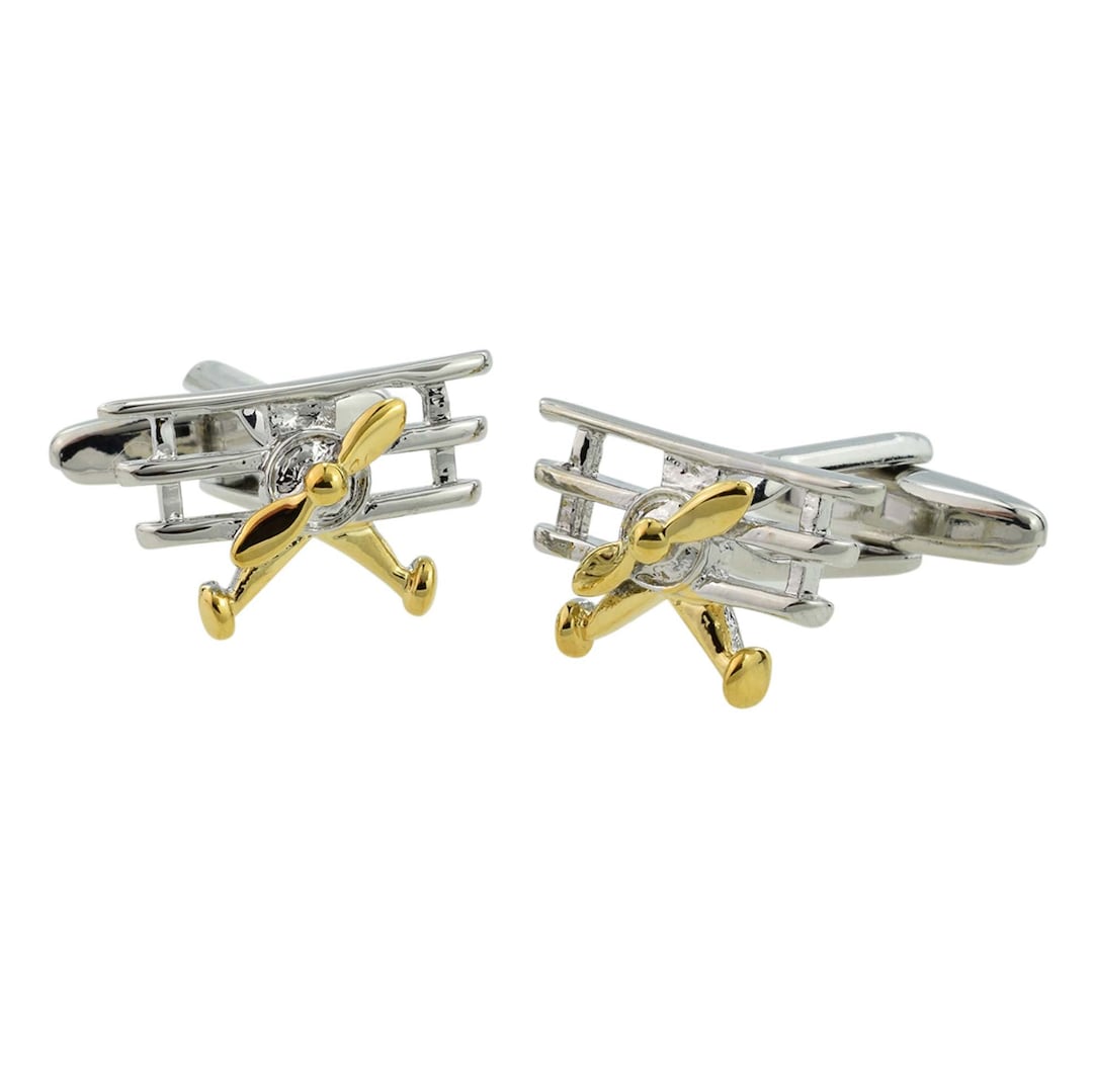 Two Tone Silver & Golden Fokker Tri-plane Cufflinks in Personalised ...
