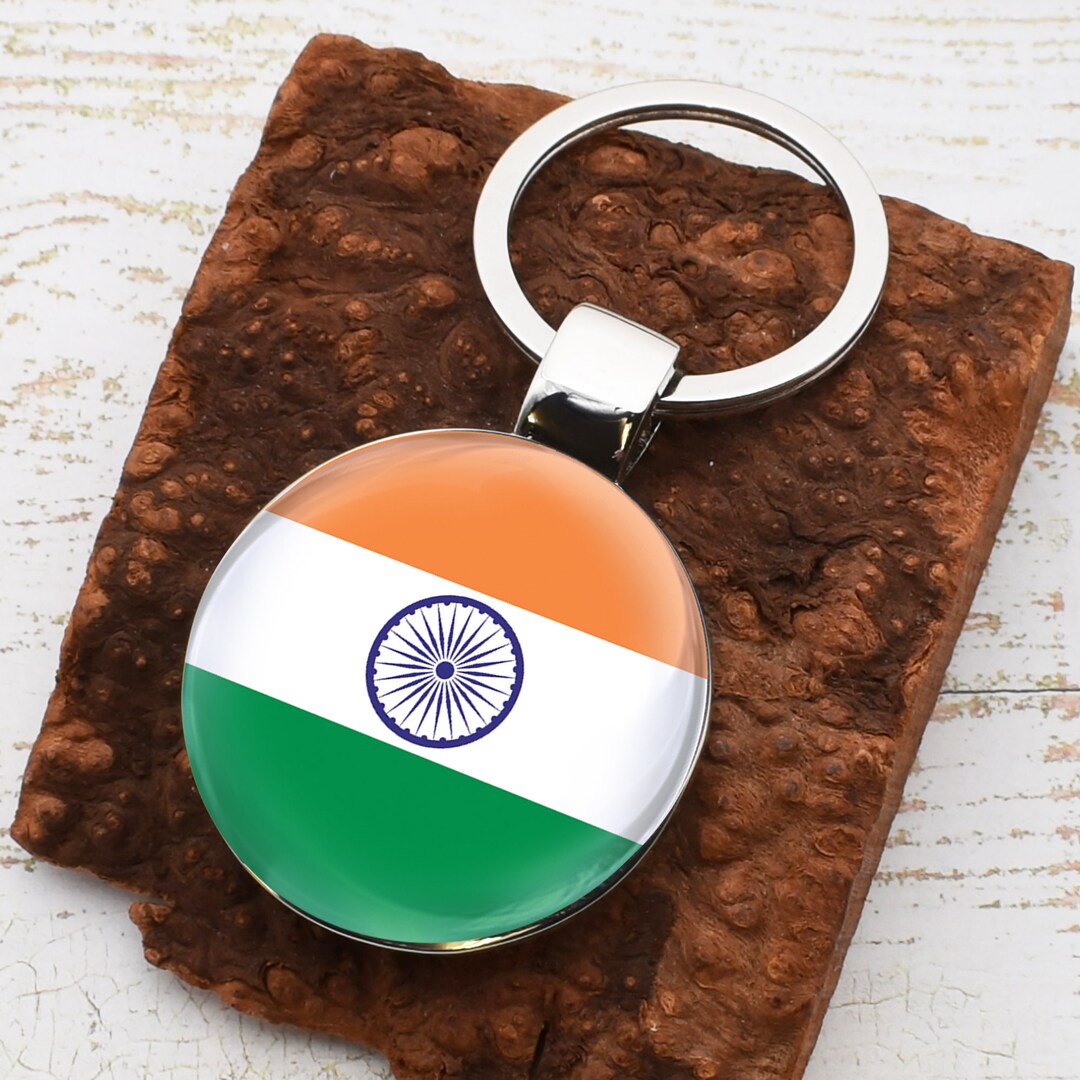 Beautifully Made India Indian Flag Design Round Keyring With Engraved ...