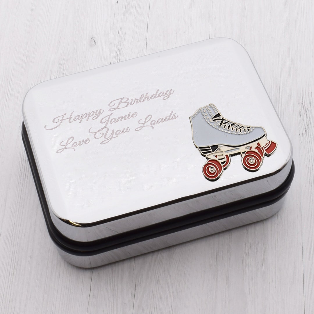 White Retro Roller Skate Design Personalised Engraved Chromed Cufflink ...