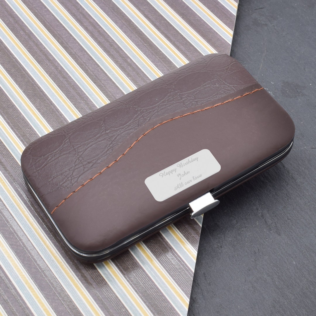 Engraved Personalised Gentleman's Brown Stainless Steel Travel Manicure ...