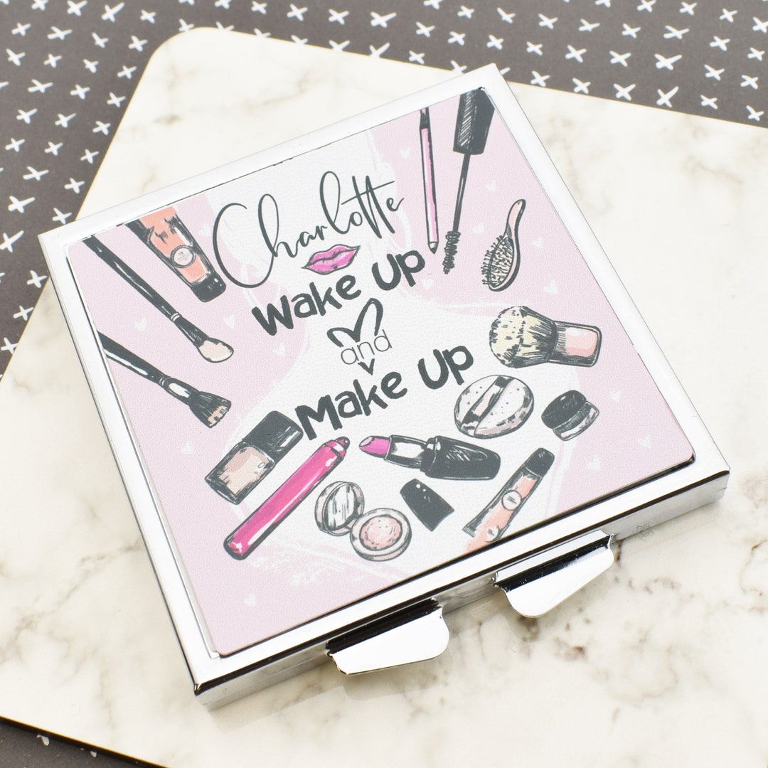 Personalised With Name Wake up & Makeup Handbag Mirror - Etsy
